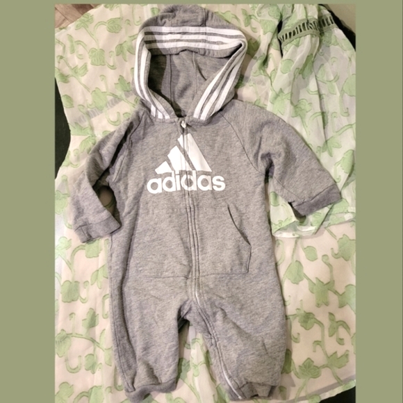 adidas | One Pieces | Adidas Hoodie Onesie Gray Hooded Jumper Outfit ...